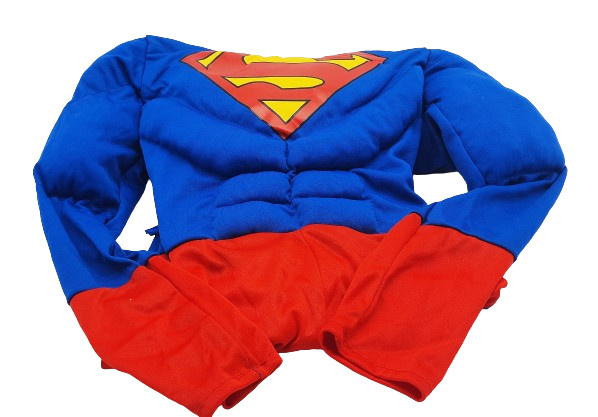 STRÓJ SUPERMANA Z MIĘŚNIAMI 130cm KOSTIUM PELERYNA MASKA - lumbi.pl